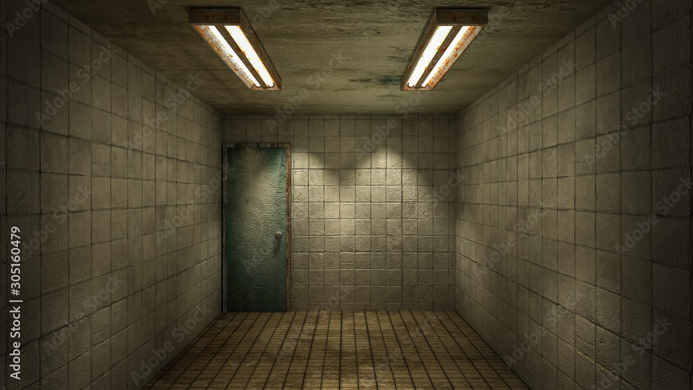 The interior design of horror and creepy damage empty room., 3D ...
