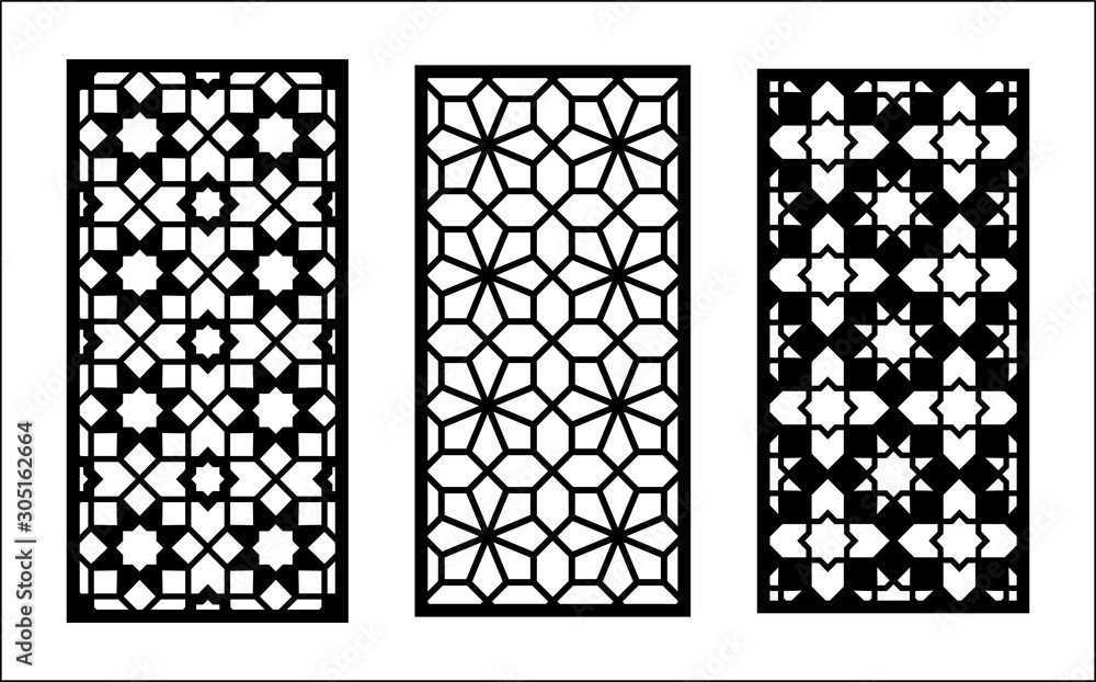 Cnc laser pattern. Set of decorative vector panels for laser cutting. Cnc template for interior ...