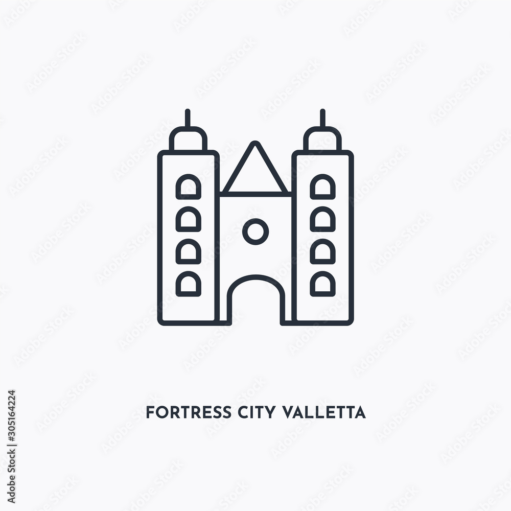 fortress city valletta architecture outline icon. Simple linear element illustration. Isolated ...