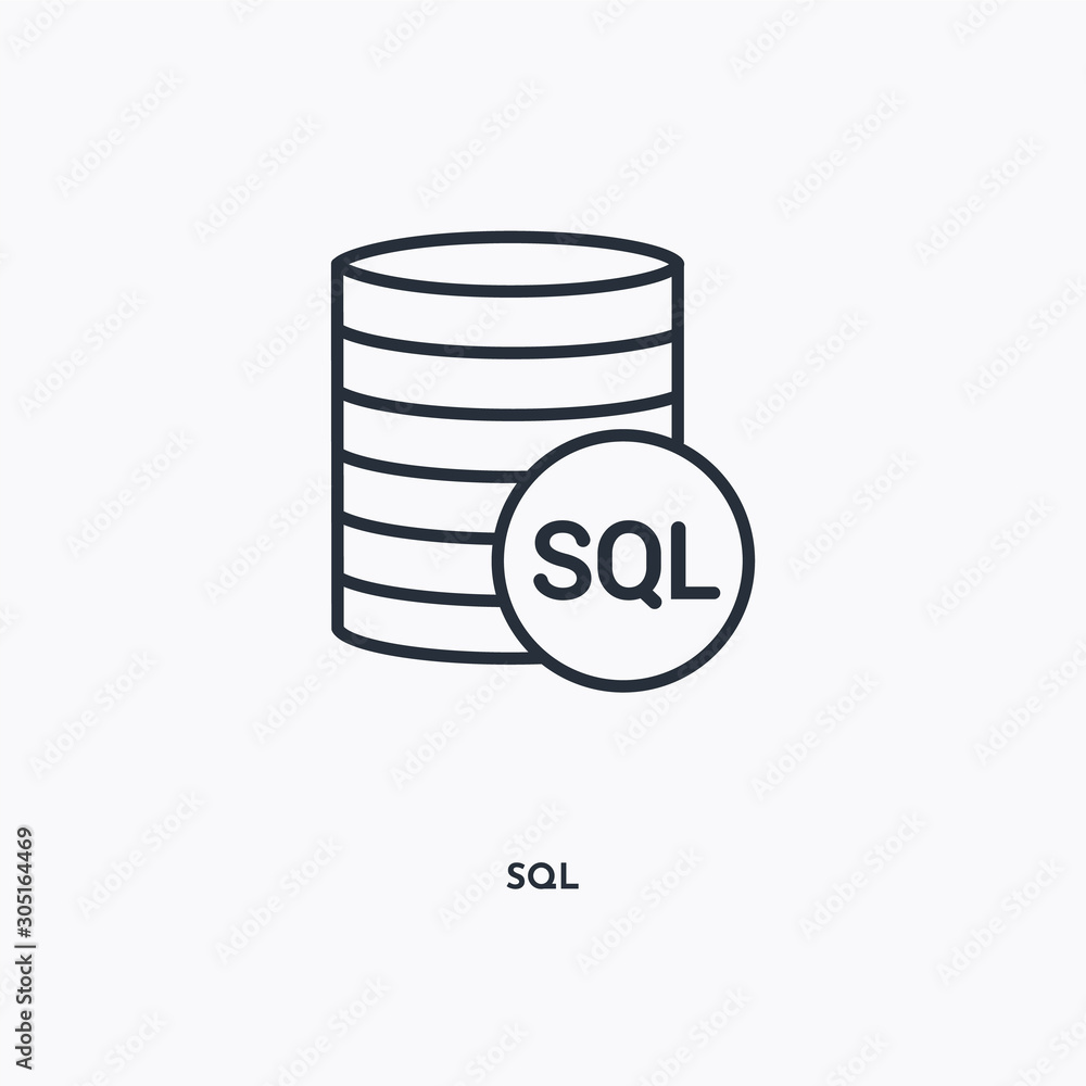 Sql outline icon. Simple linear element illustration. Isolated line Sql icon on white background ...