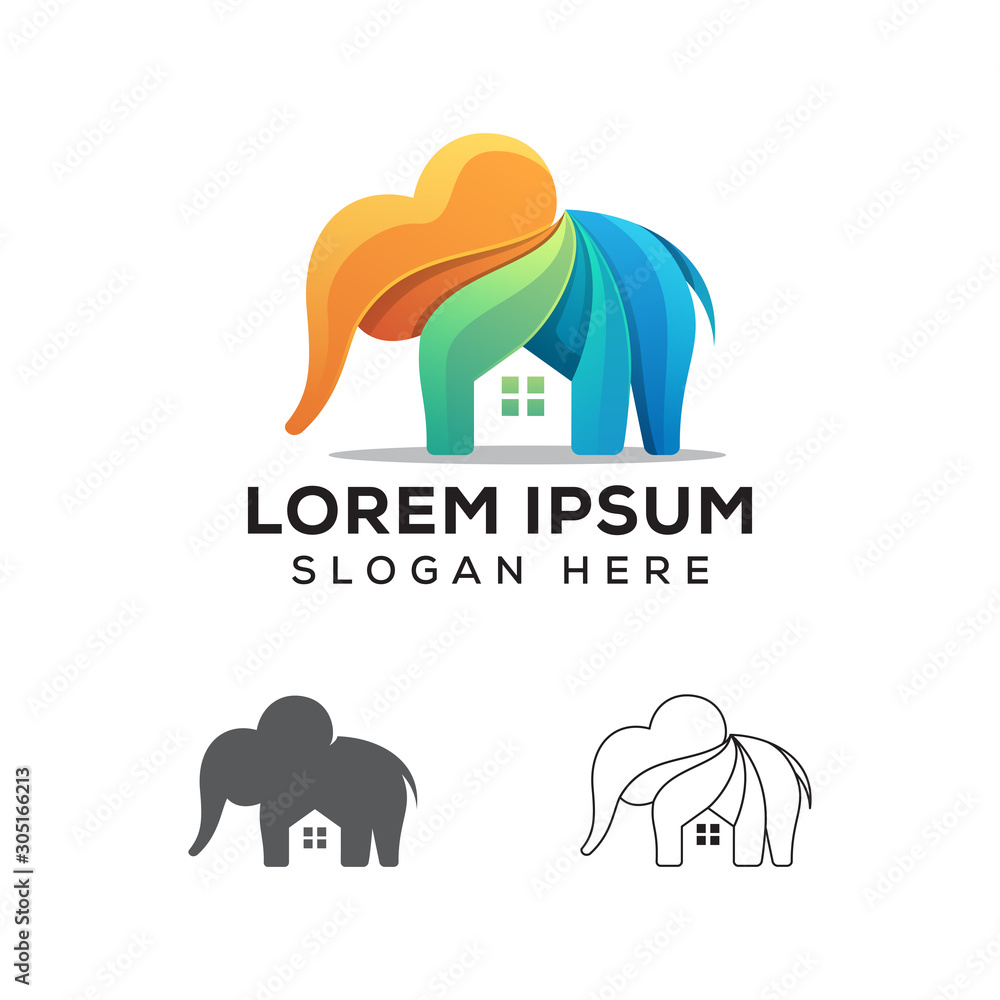 colorful elephant house logo concept illustration premium vector Stock ...