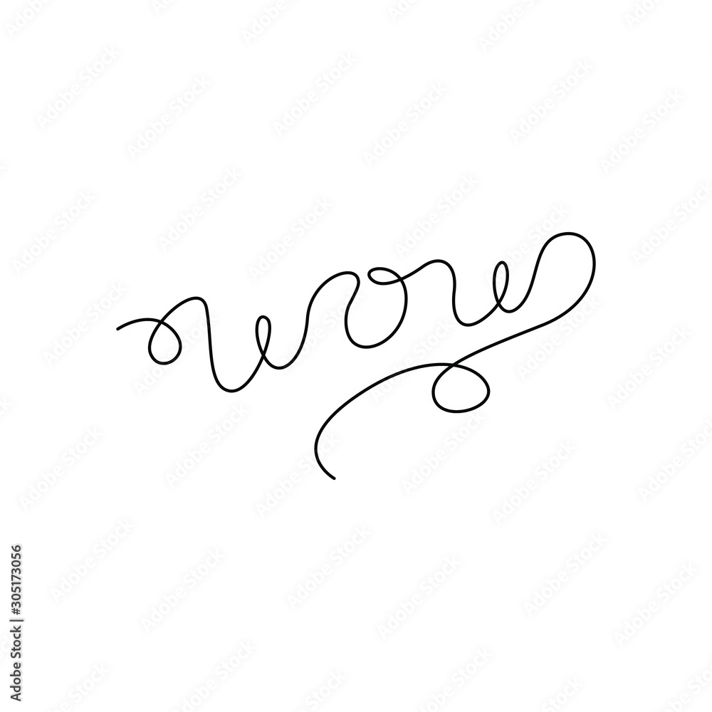 Wow inscription, continuous line drawing, hand lettering small tattoo ...