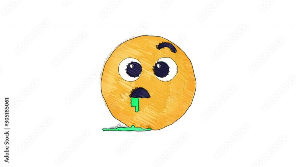 Stop motion animation of marker drawn Vomit emoji on a whiteboard ...