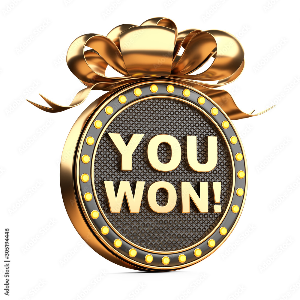 Golden round casino banner with big golden bow and ribbons - You Won ...