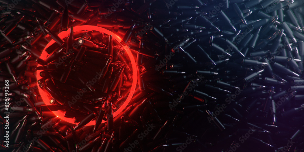 dark background made of bullets with glowing red circle of light for ...