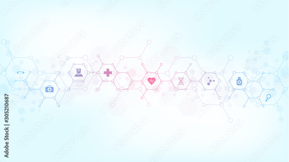Abstract medical background with flat icons and symbols. Template ...
