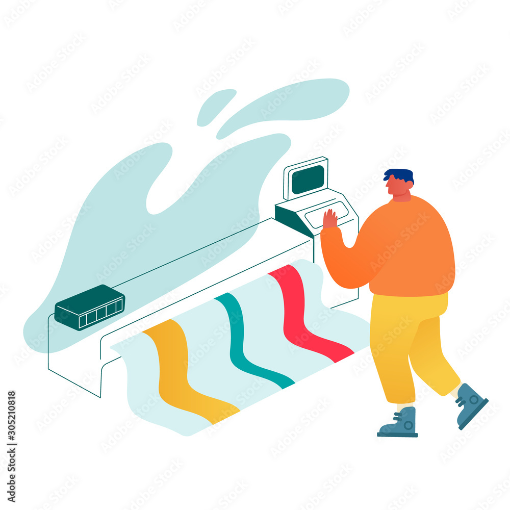 Designer Using Widescreen Offset Printing Machine, Man Print Banner on ...