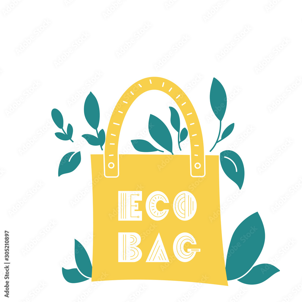Eco bag hand drawn doodles style. Eco style. No plastic. Zero waste ...