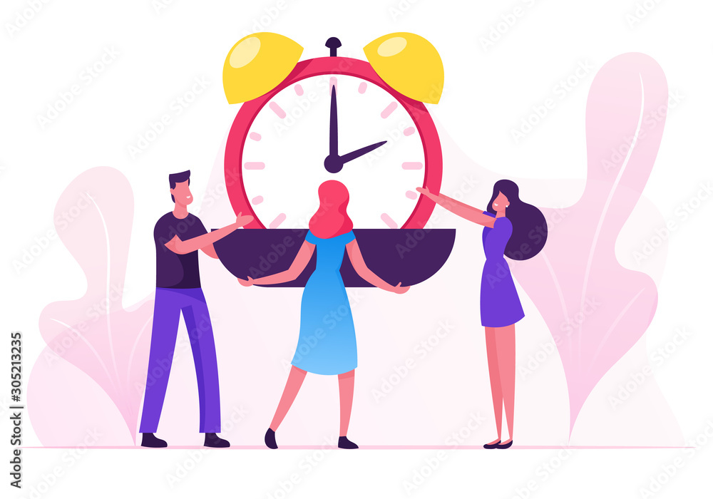 Group of Businesspeople Put Huge Alarm Clock on Scalepan. Time is Money ...