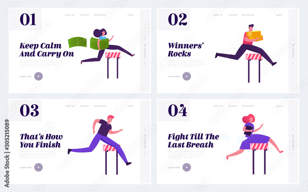 Race for Leadership Website Landing Page Set. Colleagues Corporate ...