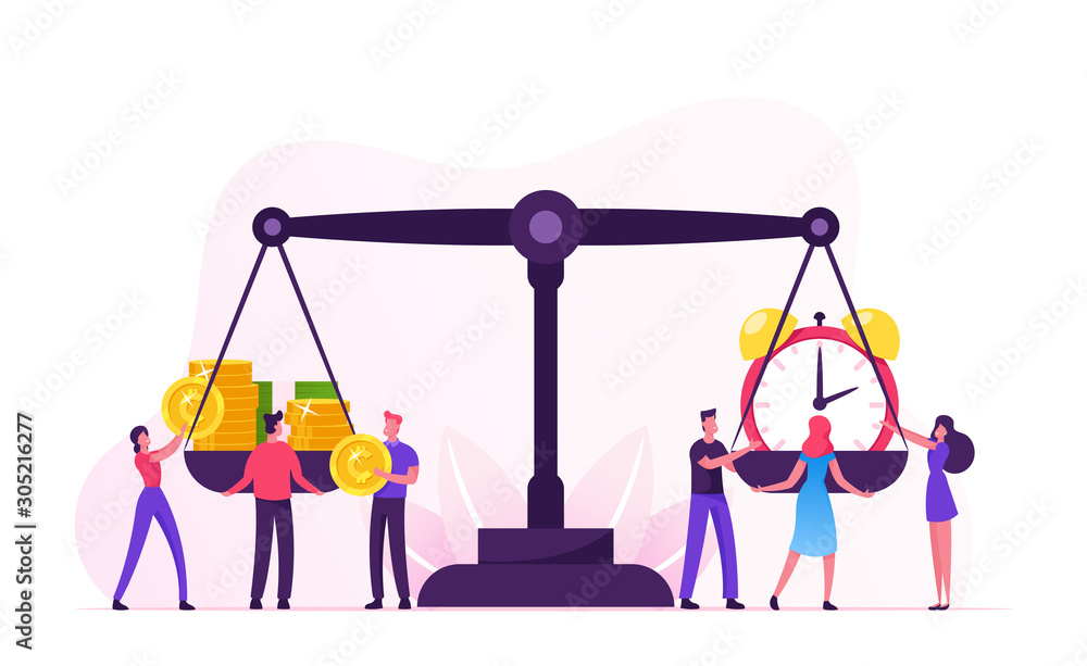 Time is Money Concept. Tiny Businesspeople Characters Put Alarm Clock ...