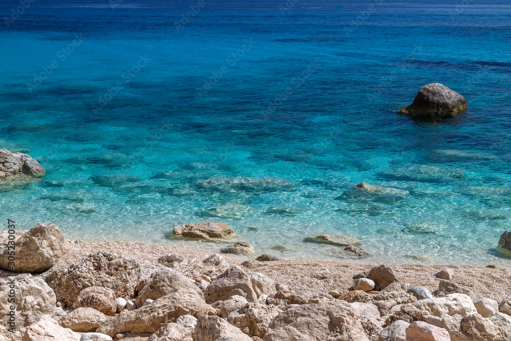 Sardinia, holidays, sea and rocks. The beach near Cala Biriola, sea ...