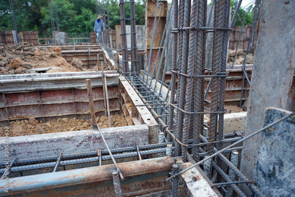 Closeup texture and background of reinforcement steel lines in the ...
