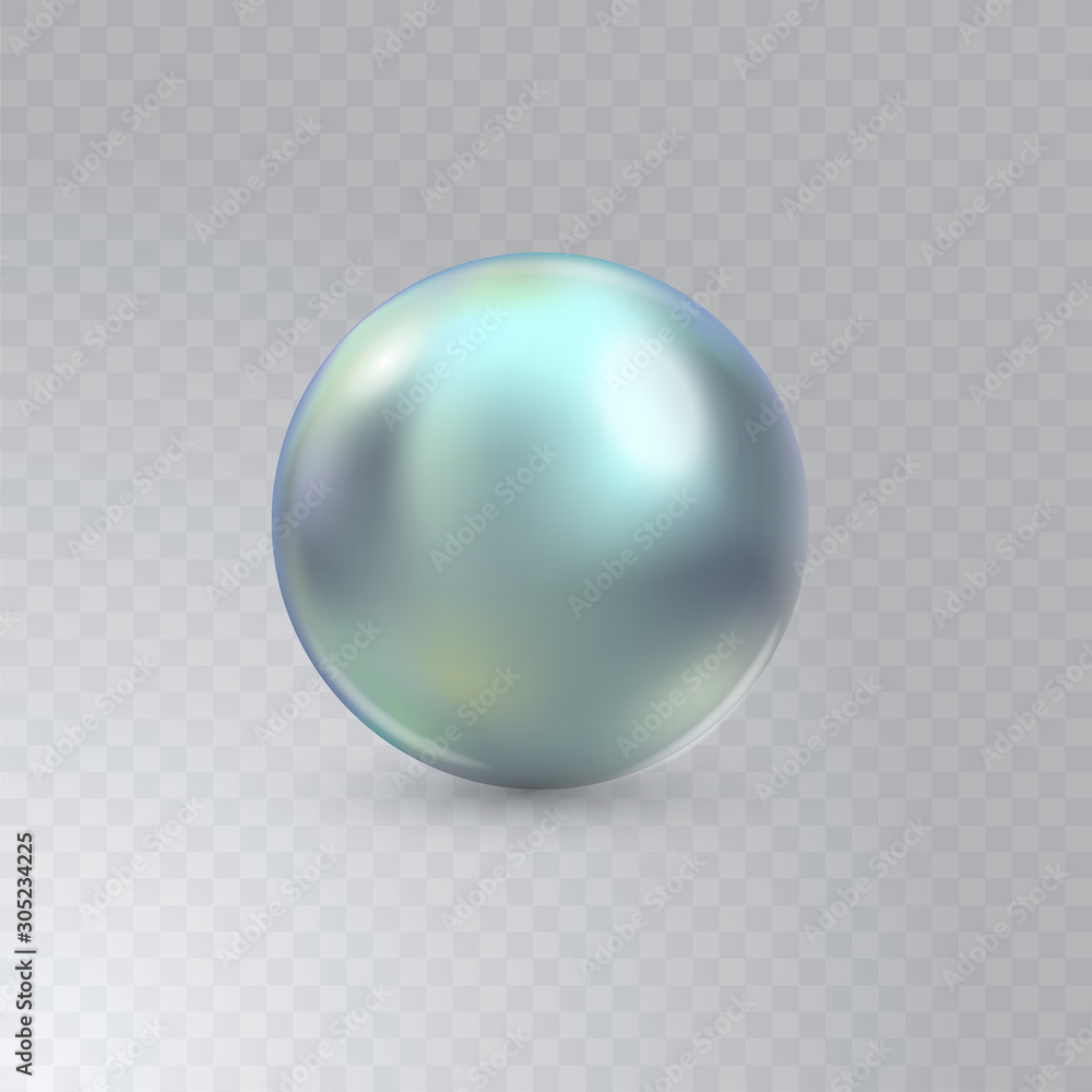 Vector illustration of single shiny natural blue sea oyster pearl with ...