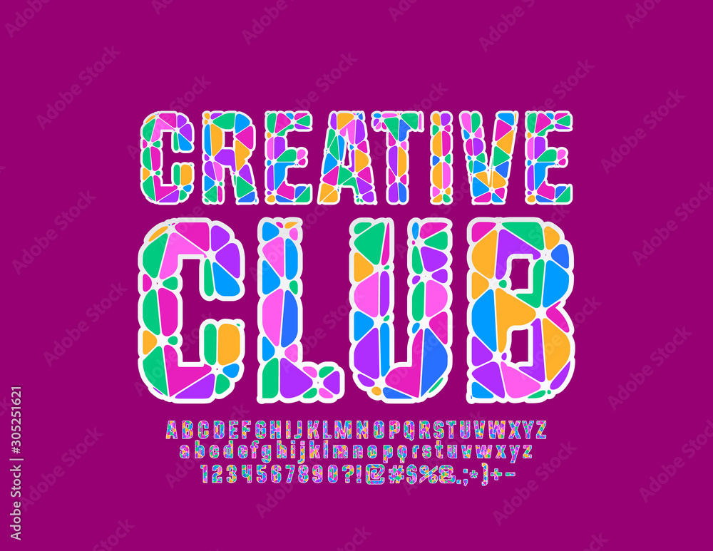 Vector colorful logo Creative CLub. Bright mosaic Font. Artistic ...
