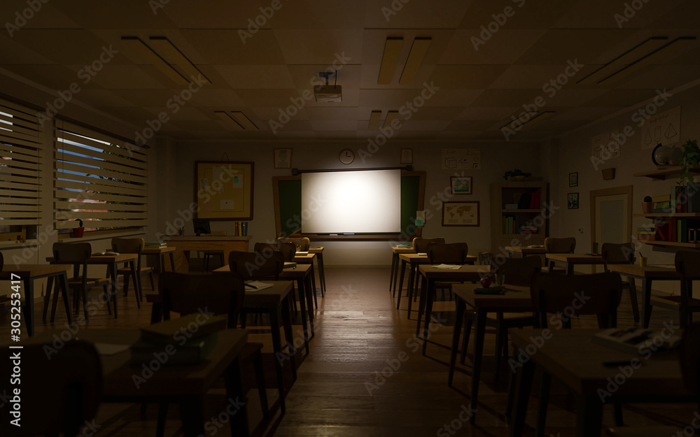 Empty School Classroom Cartoon