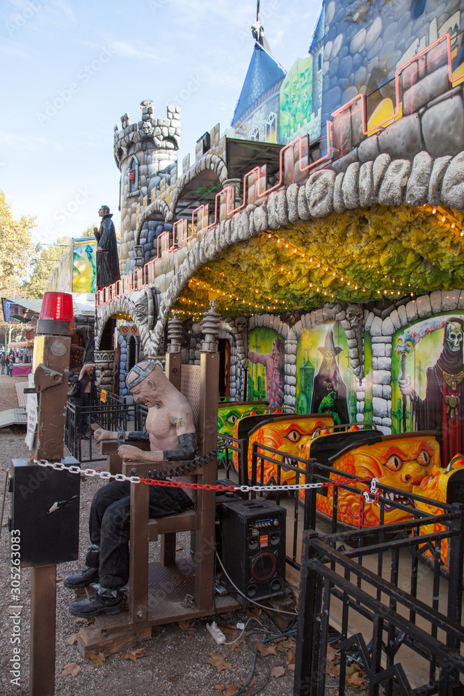 horror terrify showman funfair Ghost Train entrance Stock Photo | Adobe ...