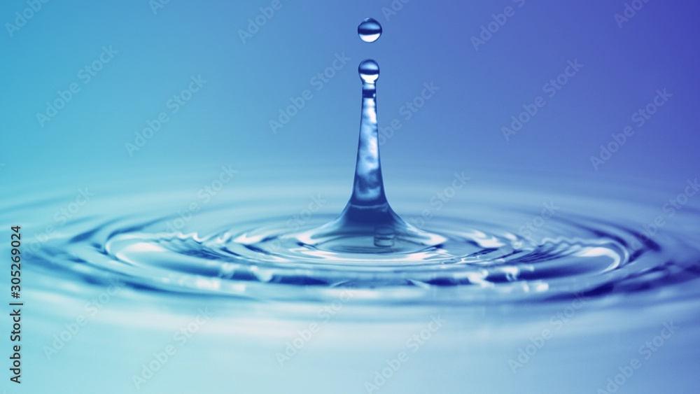 macro close up shot of real water drop surface collision with circular ...