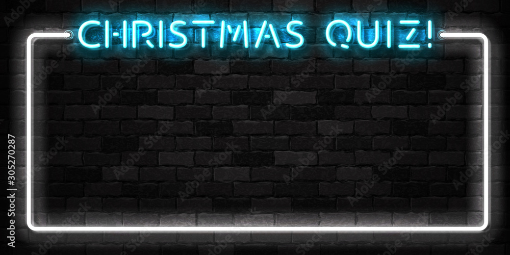 Vector realistic isolated neon sign of Christmas Quiz frame logo for ...