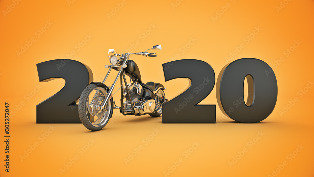 motorcycle concept 2020 New Year sign. 3d rendering Stock Illustration ...