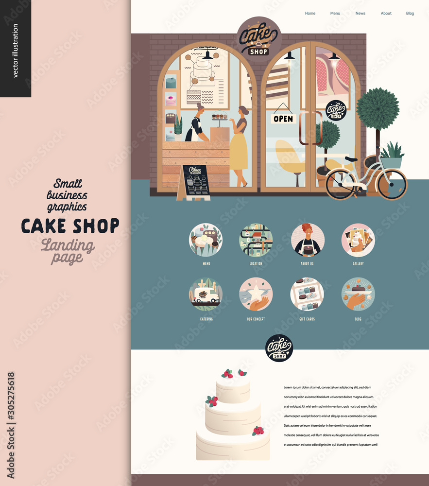 Cake shop -small business illustrations -landing page design template ...