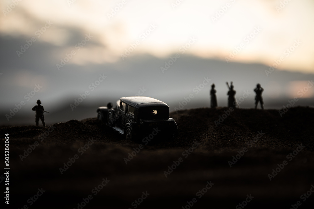War concept. Creative composition. Silhouette of German general at the ...