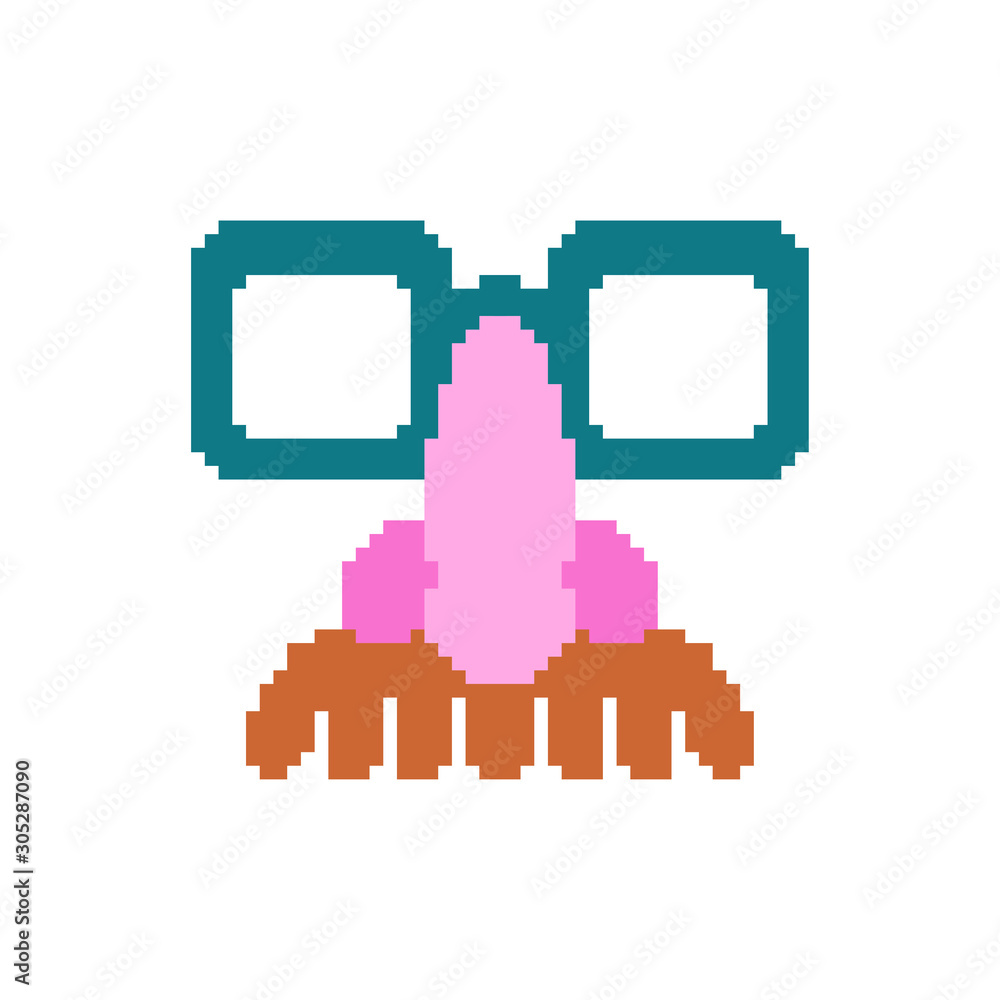 Glasses nose and mustache pixel art. April Fools Day Mask 8 bit ...