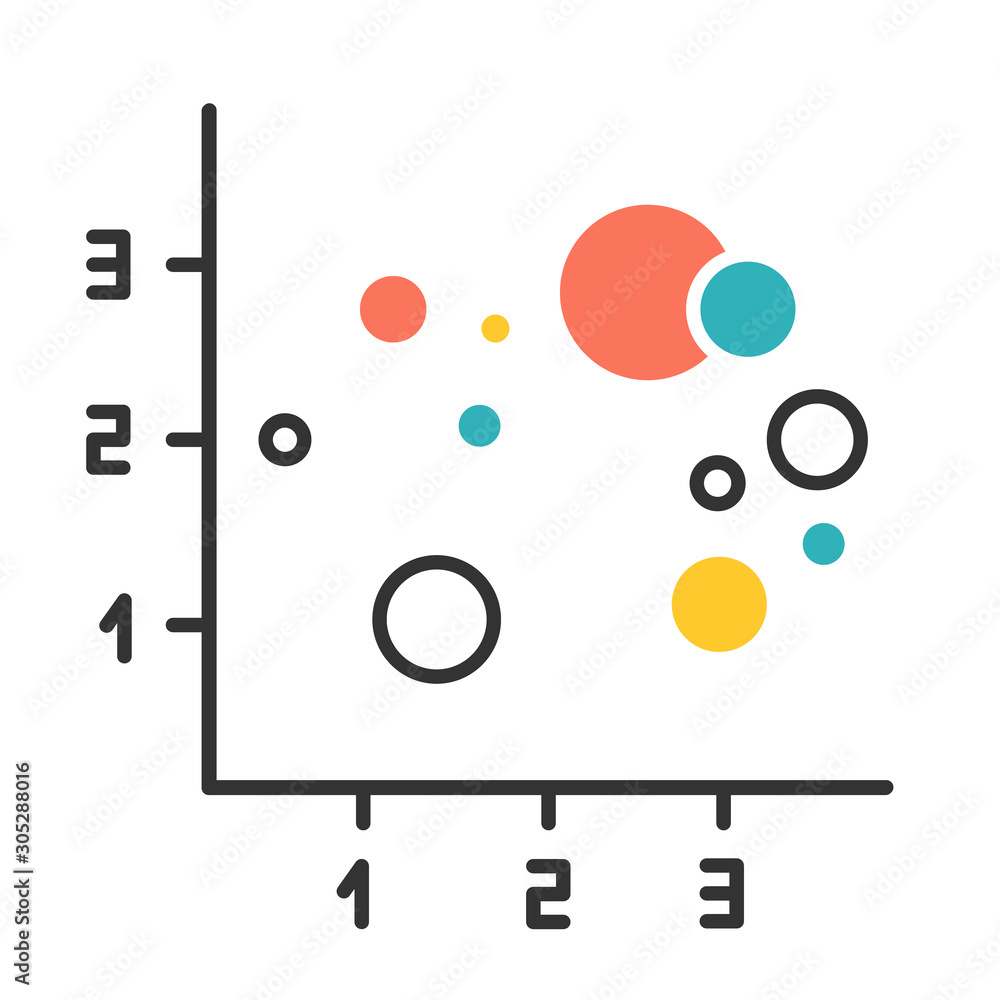 Bubble chart color icon. Scatter graph. Information integration ...