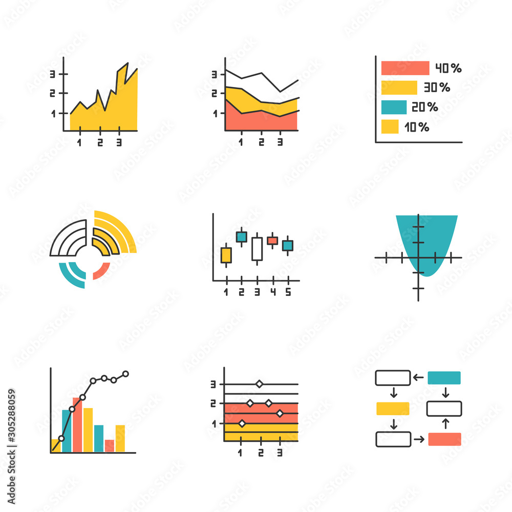 Vetor do Stock: Chart and graph color icons set. Horizontal histogram ...
