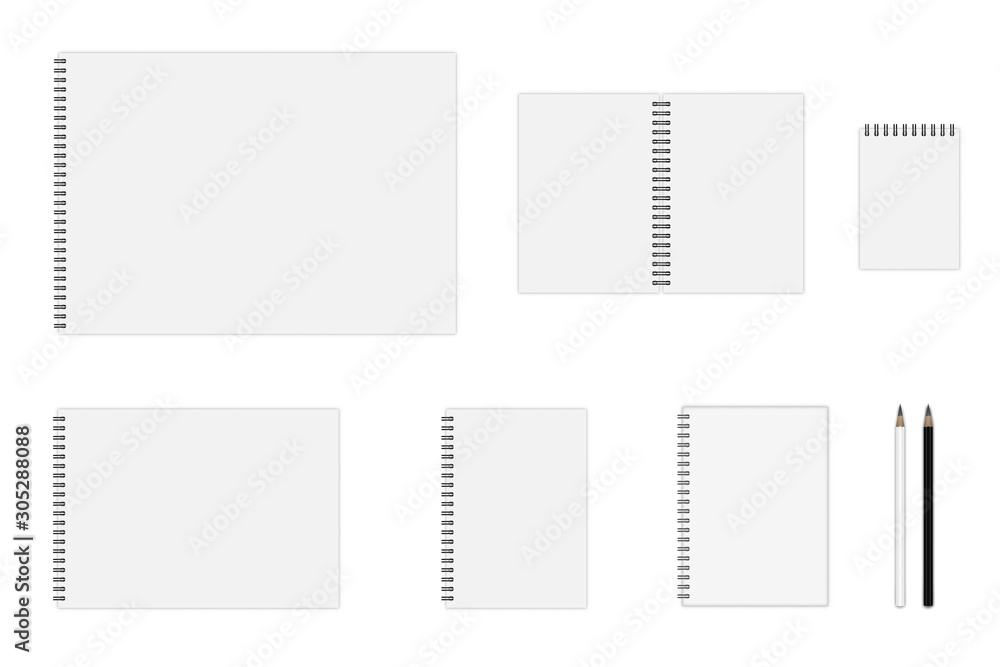 Vector set of notebook mockup (formats: A3, A4, A5, A6), hardcover ...