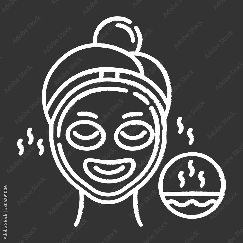 Using thermal mask chalk icon. Skin care procedure. Facial beauty ...