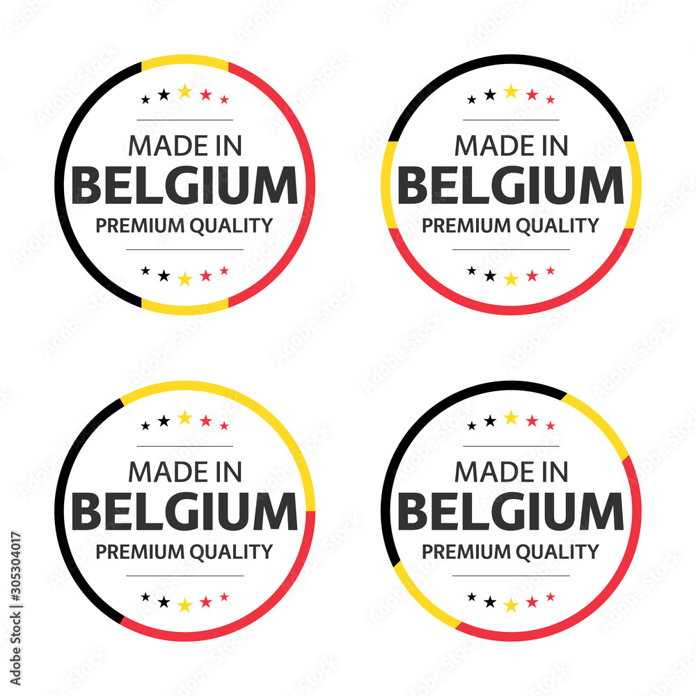 Set of four Belgian icons, English title Made in Belgium, premium ...