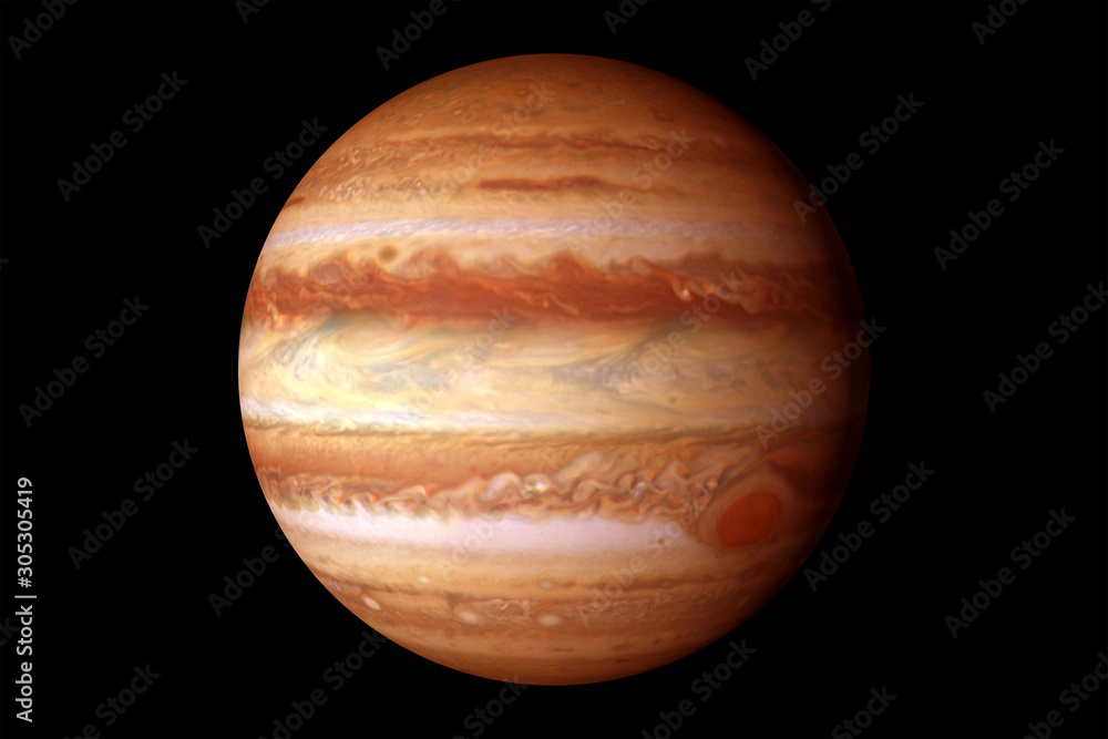 Planet Jupiter, with a big spot. On a black background. Elements of ...