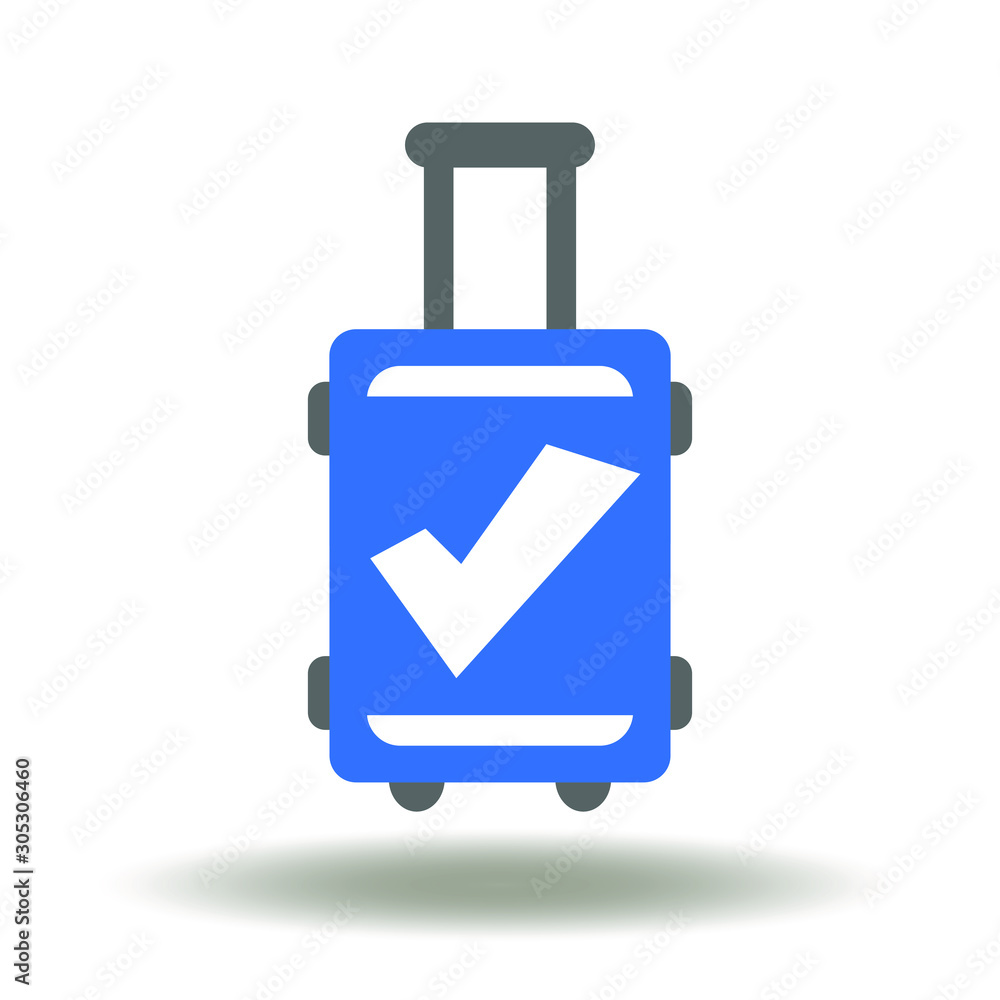 Travel suitcase check mark icon vector. Journey Bag Logo. Baggage ...
