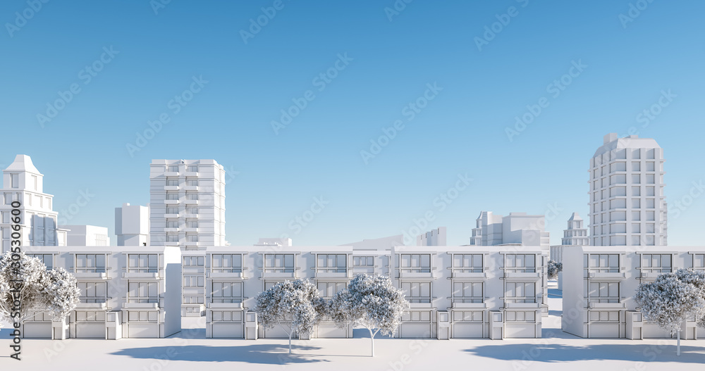 Miniature city model, regular street view. 3D render Stock Illustration ...