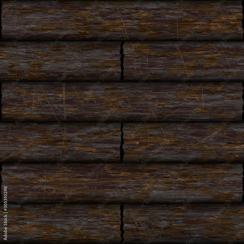 Cottage wooden log wall in the forest, traditional old architecture ...