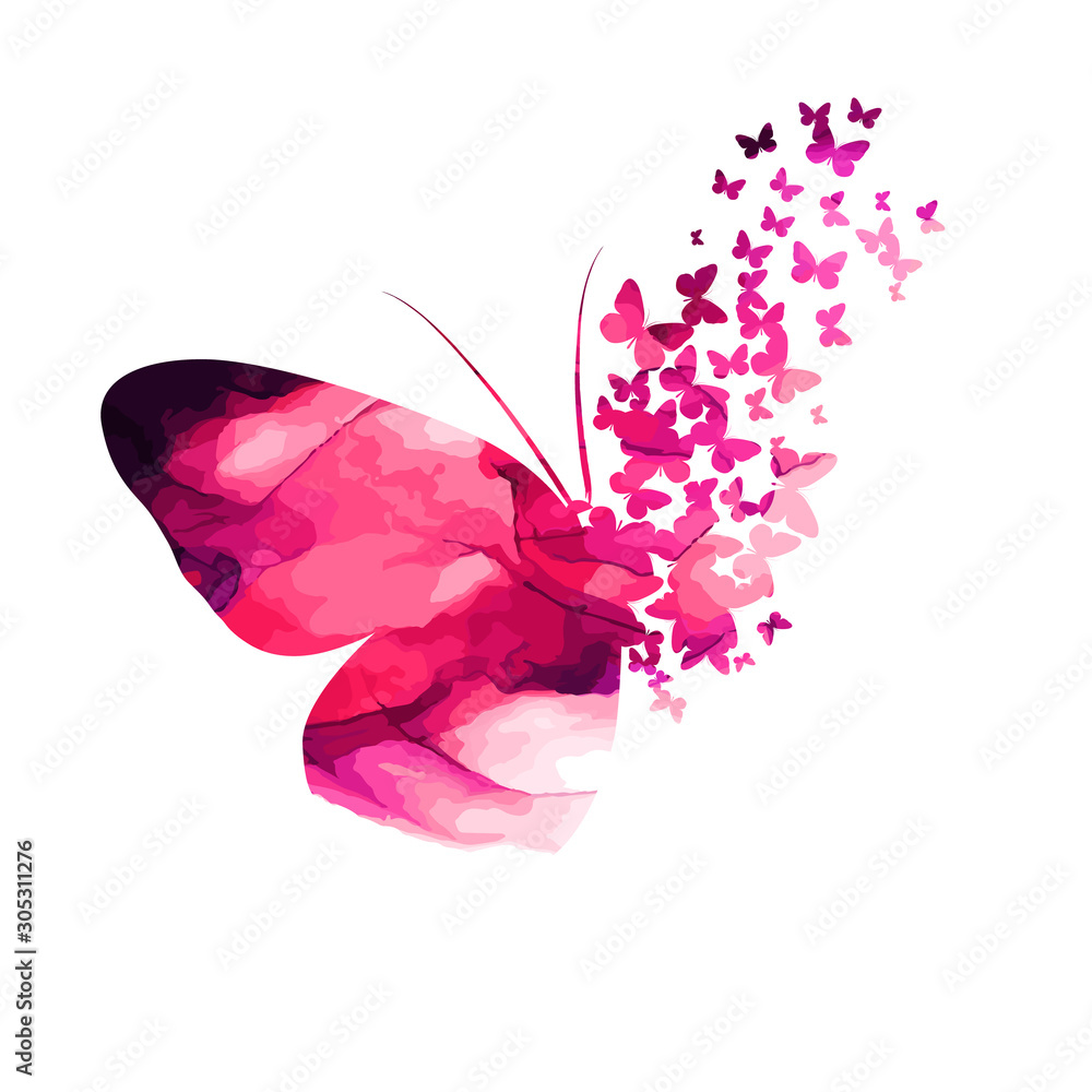Pink paint butterfly. Abstract mosaic of butterflies. Vector ...