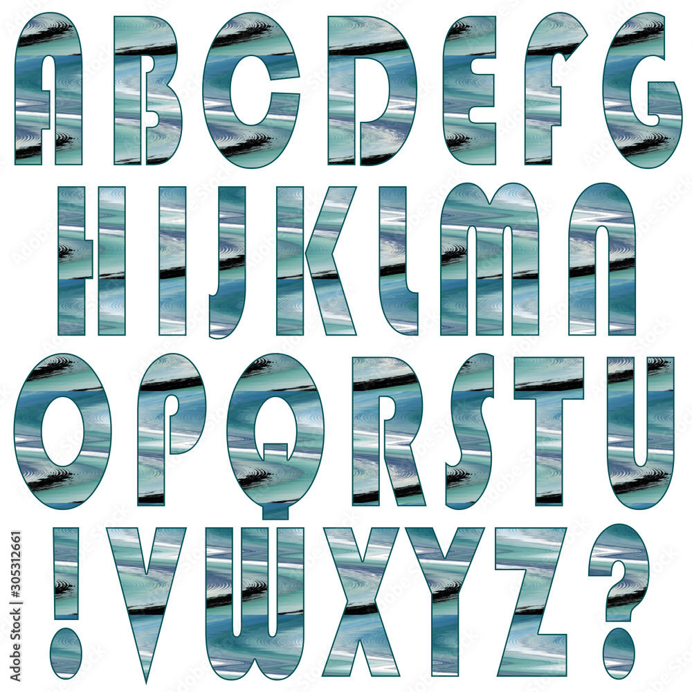 A raster set of textured capital letters of the Latin alphabet ...