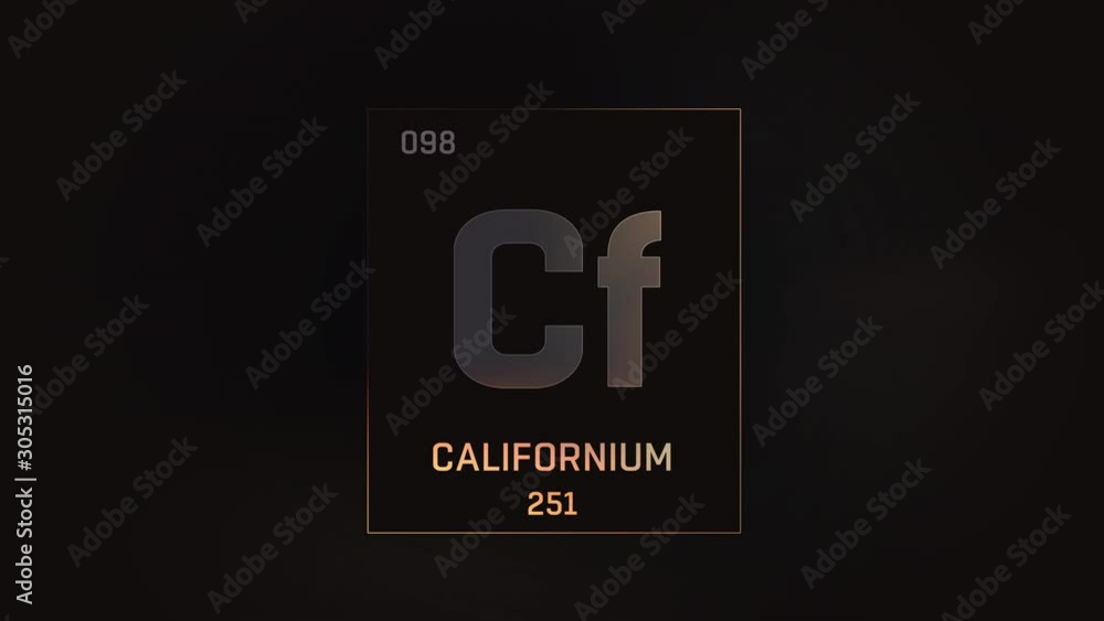 Californium as Element 98 of the Periodic Table. Seamlessly looping 3D ...