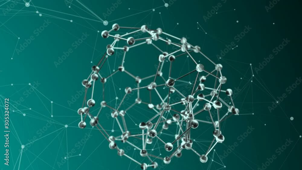 Wideo Stock: Movement of the molecular compound formed by revolving particles with plexus ...