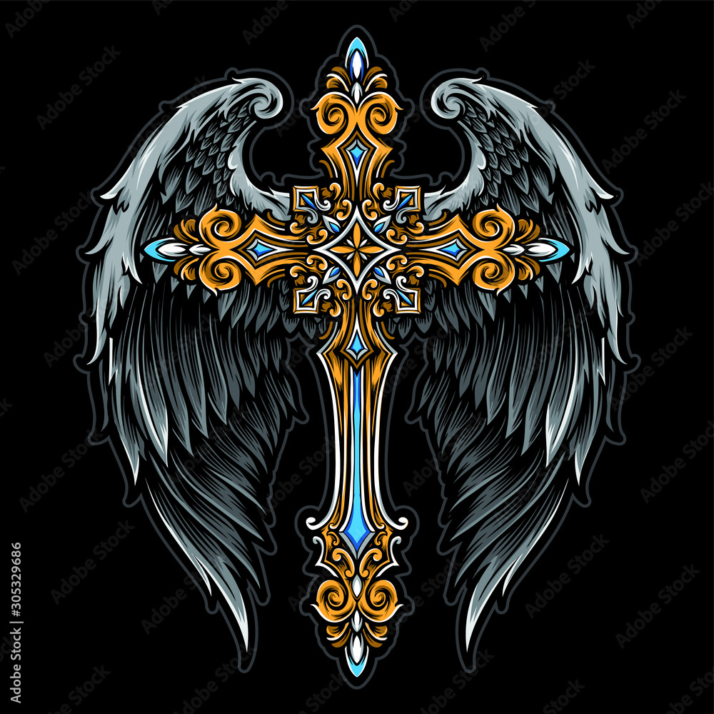 cross with angel wings vector Stock Vector | Adobe Stock