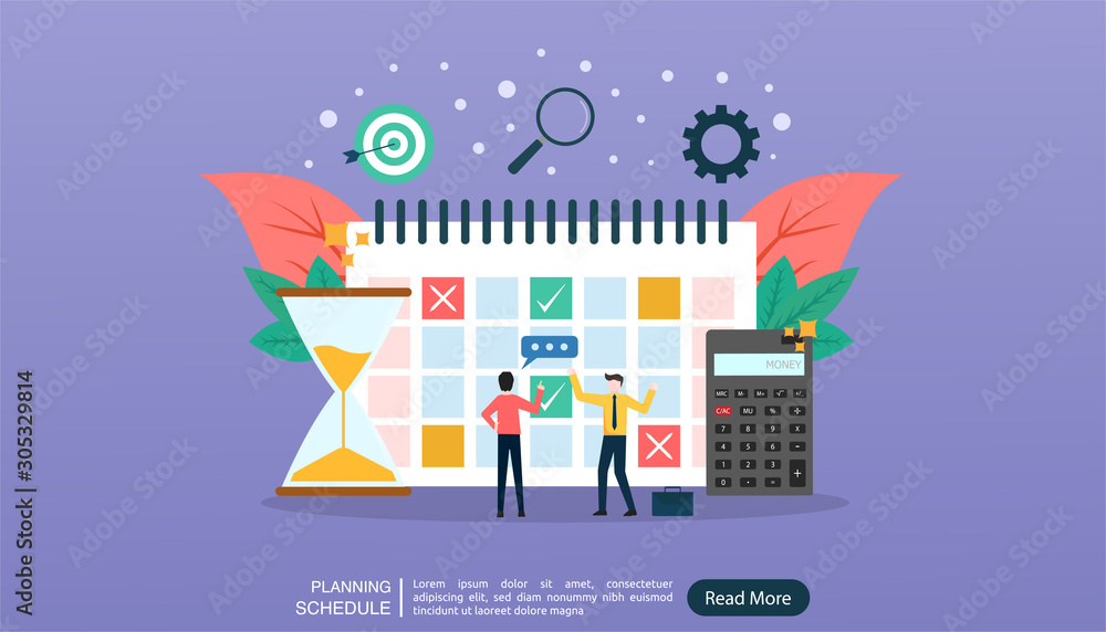 Planning schedule concept with characters. Landing page analysis for ...