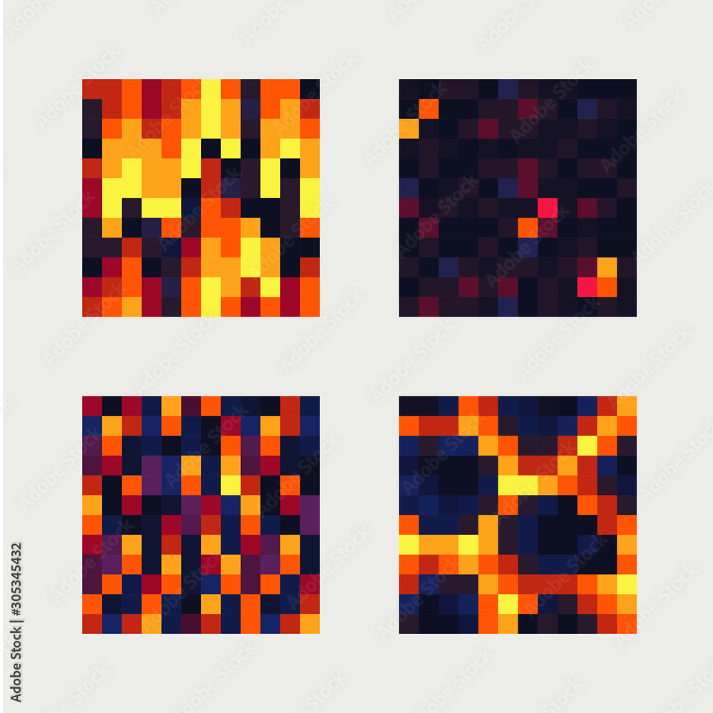 Flame and fire ground textures, abstract seamless tiles logo set pixel ...