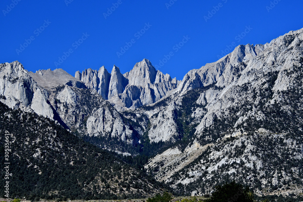Mt Whitney 14,505’ (center) from Whitney Portal Road, Lone Pine ...
