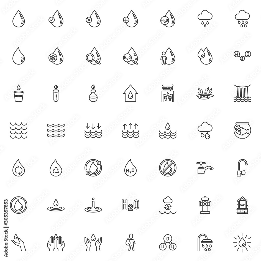 Water line icons set. linear style symbols collection, outline signs ...