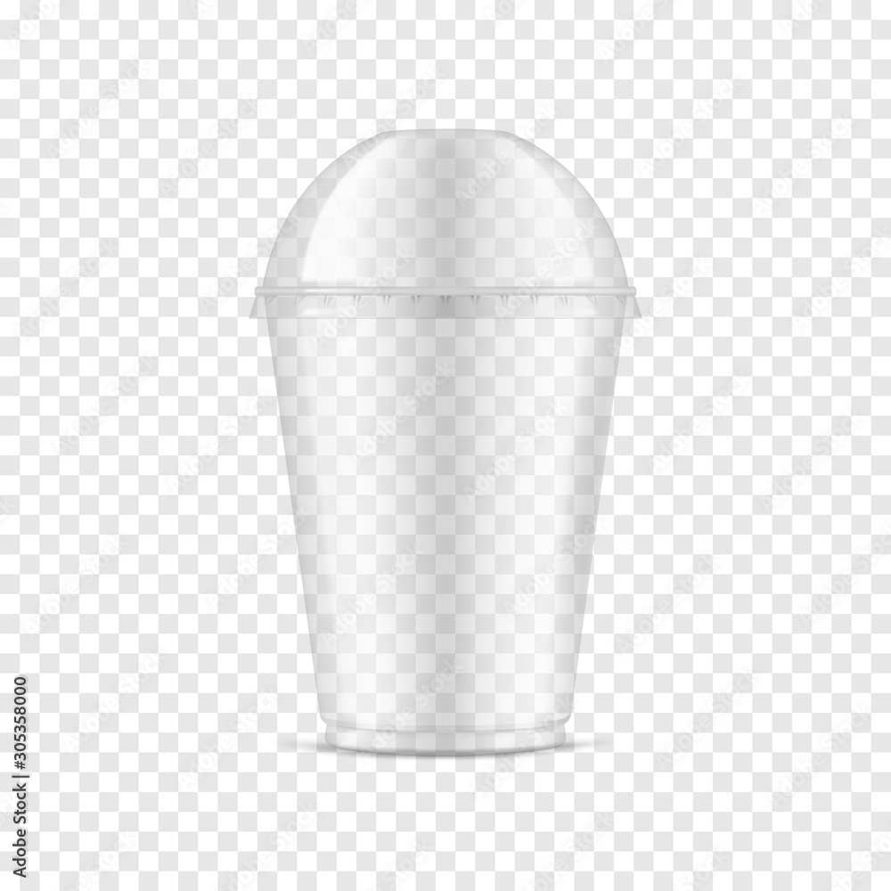 Clear empty small plastic cup with dome lid on transparent background ...