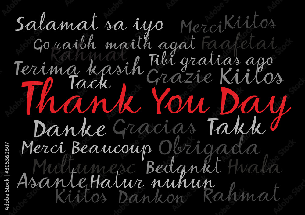 Thank you written in different languages of the world. Greeting card ...