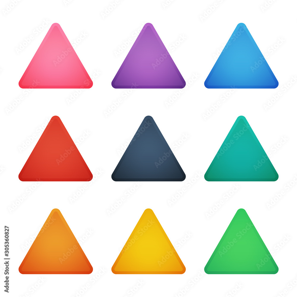 Colorful triangle buttons set. Vector assets for web or game design ...