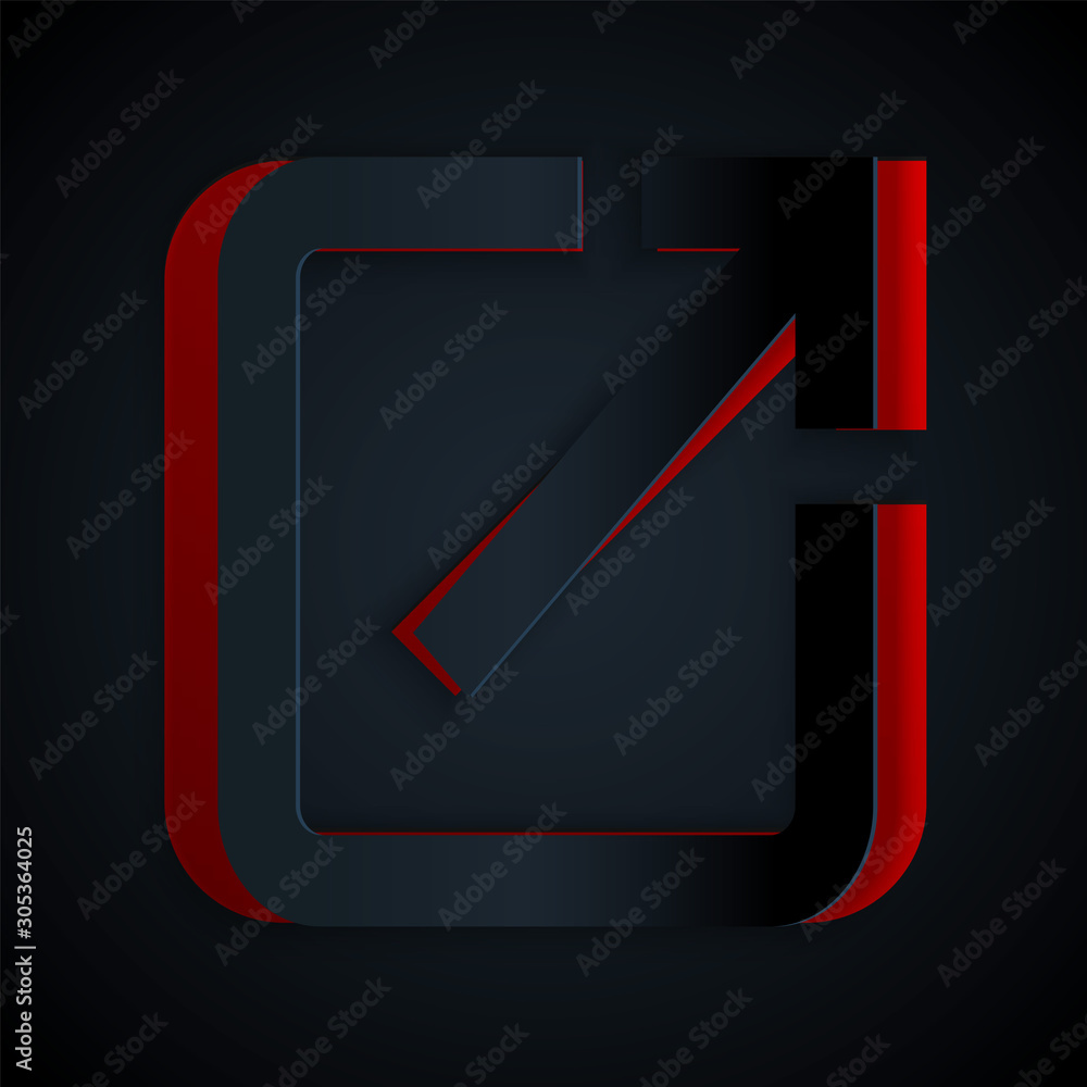 Paper cut Open in new window icon isolated on black background. Open ...