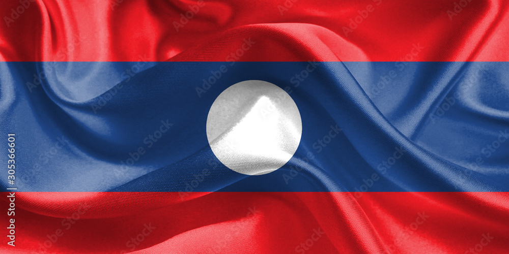 Laos Flag. Waving Rippled Flags. 3D Realistic Background Illustration in Silk Fabric Texture ...
